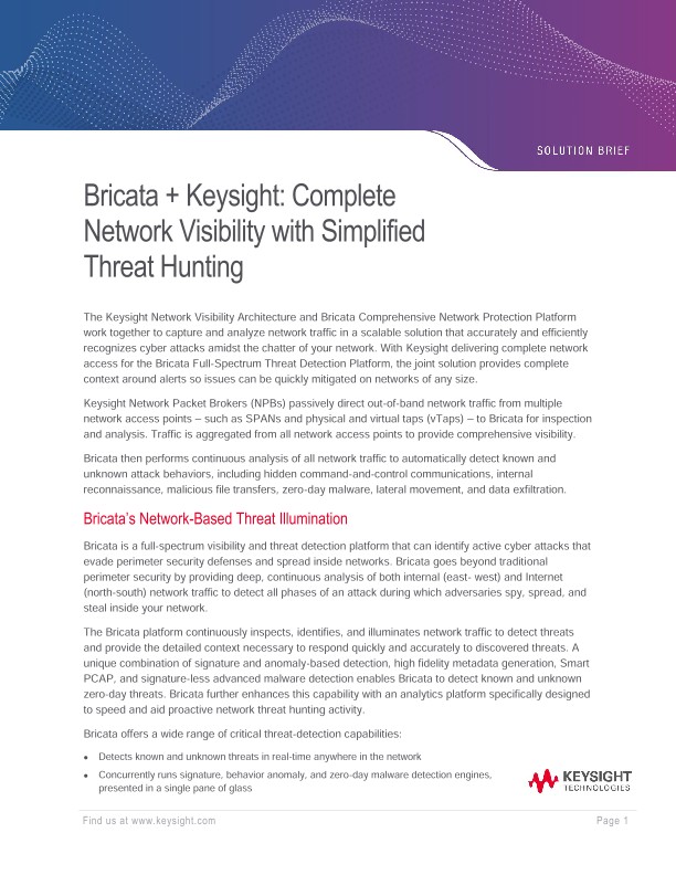 Bricata + Ixia: Visibility for Simplified Threat Hunting PDF Asset Page | Keysight